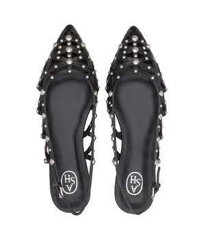 Ash Studded Leather Flats - Black