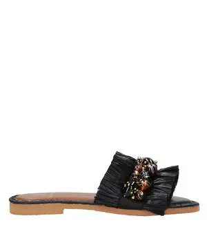 DE SIENA Open Toe Raffia Embellished Slides - Black