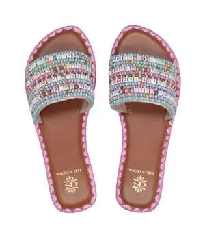 DE SIENA Beaded Leather Slides - Multicolour