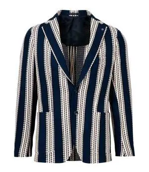 Tagliatore Textured Cotton Striped Blazer - Blu+beige