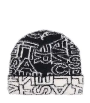 Elisabetta Franchi Jacquard Lettering Pattern Beanie - Black+ivory