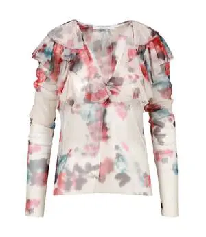 PHILOSOPHY BY LORENZO SERAFINI Floral Print Tulle Shirt - Beige