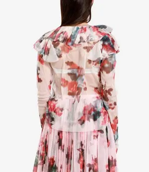 PHILOSOPHY BY LORENZO SERAFINI Floral Print Tulle Shirt - Beige