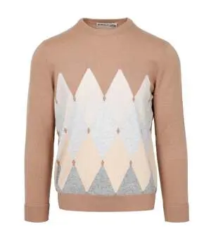 BALLANTYNE Cashmere Diamond Pattern Sweater - Cammello+beige