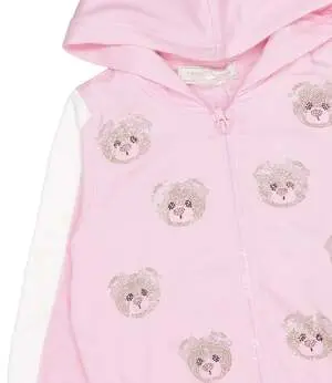 Monnalisa Cotton Sweatshirt With Rhinestone Teddy Bear Decoration