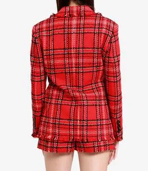 MSGM Cotton Tweed Tartan Double-breasted Blazer