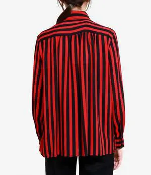 MSGM Vertical Striped Viscose Satin Shirt - Rosso+nero