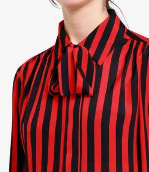 MSGM Vertical Striped Viscose Satin Shirt - Rosso+nero