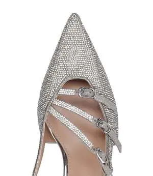 Steve Madden Crisscross Strap Rhinestone Pumps - Silver