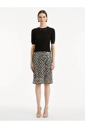 Oscar De La Renta Sequin Floret Trim Pullover