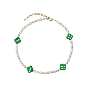 VEERT The Pearl Green 4 Dice Necklace - White
