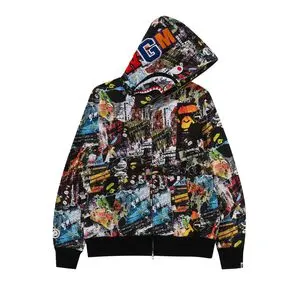 A BATHING APE Flyer Pattern Shark Full-zip Hoodie - Multicolor