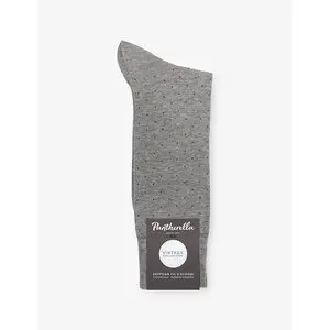 Pantherella Gadsbury Long Pin-dot Cotton-blend Dress Socks - Mid Grey Mix