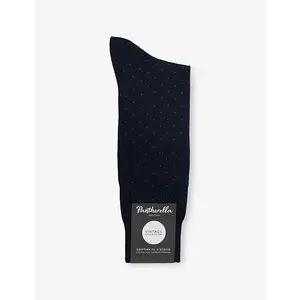 Pantherella Gadsbury Long Pin-dot Cotton-blend Dress Socks - Navy