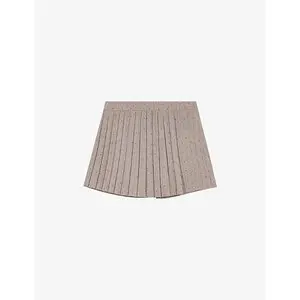 Maje Rhinestone-embellished Pleated Stretch-woven Skort