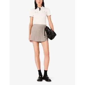 Maje Rhinestone-embellished Pleated Stretch-woven Skort