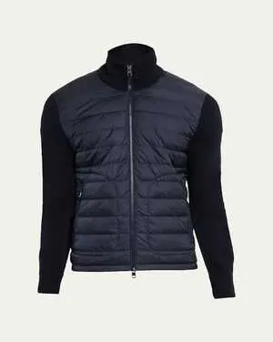 Moncler Archivio Basic Puffer Wool Sleeve Cardigan - Navy