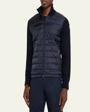 Moncler Archivio Basic Puffer Wool Sleeve Cardigan - Navy