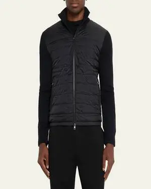 Moncler Archivio Basic Puffer Wool Sleeve Cardigan - Navy