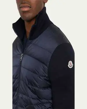 Moncler Archivio Basic Puffer Wool Sleeve Cardigan - Navy
