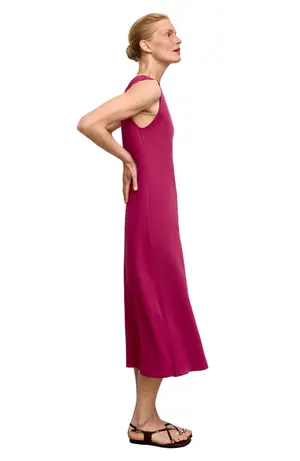 M.M.LAFLEUR Milano Drape Ribbed Pima Modal Midi Dress - Dark Fuchsia