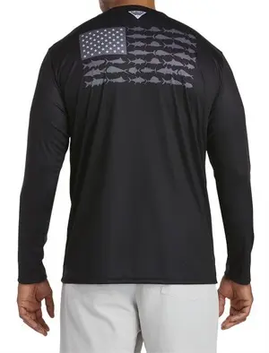 Columbia Big & Tall Fish Flag Long Sleeve Graphic Tee - Black