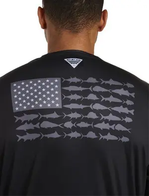 Columbia Big & Tall Fish Flag Long Sleeve Graphic Tee - Black