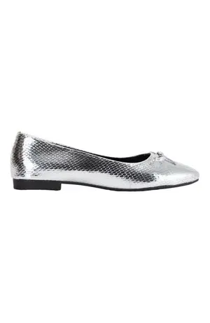 PROLOGUE SHOES Amy Ballerina Flats - Silver Faux Leather