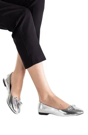 PROLOGUE SHOES Amy Ballerina Flats - Silver Faux Leather