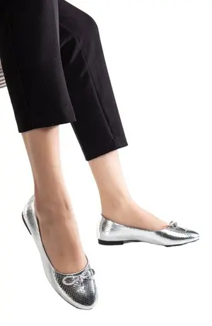 PROLOGUE SHOES Amy Ballerina Flats - Silver Faux Leather