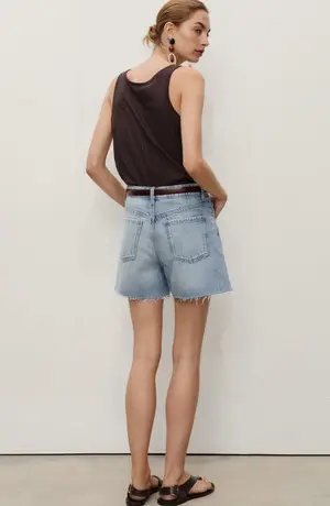 Mango Button Fly Fray Hem Denim Shorts