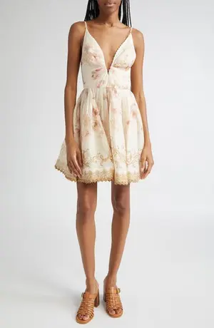 Zimmermann Hypnotic Plunge Neck Linen & Silk Minidress