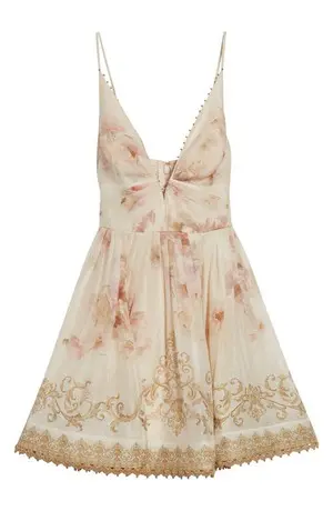 Zimmermann Hypnotic Plunge Neck Linen & Silk Minidress