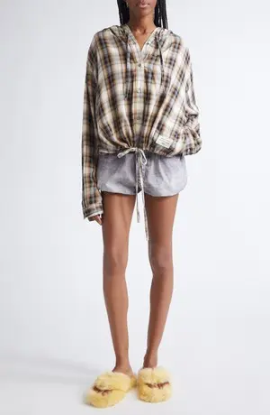 Acne Studios Check Flannel Hooded Overshirt - Beige/black