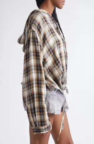 Acne Studios Check Flannel Hooded Overshirt - Beige/black