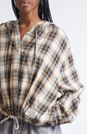 Acne Studios Check Flannel Hooded Overshirt - Beige/black