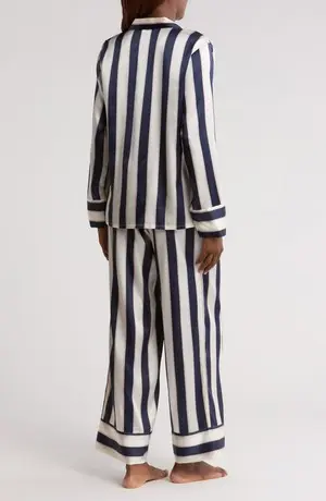 Nordstrom Tailored Stretch Silk Pajamas - Navy Olivia Stripe
