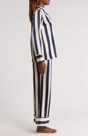 Nordstrom Tailored Stretch Silk Pajamas - Navy Olivia Stripe