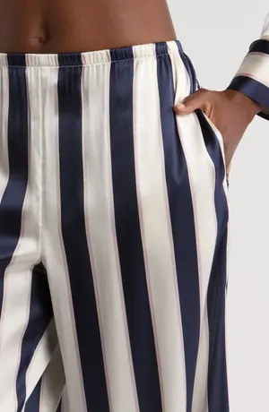 Nordstrom Tailored Stretch Silk Pajamas - Navy Olivia Stripe