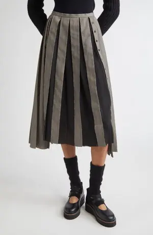 MERUERT TOLEGEN Pinstripe Pleated Midi Skirt