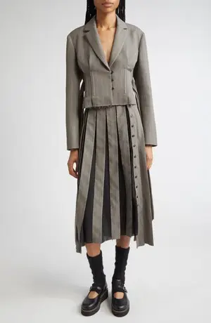 MERUERT TOLEGEN Pinstripe Pleated Midi Skirt