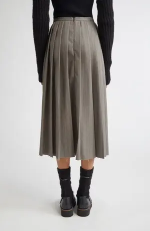 MERUERT TOLEGEN Pinstripe Pleated Midi Skirt
