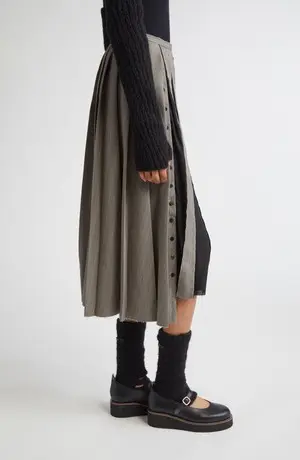 MERUERT TOLEGEN Pinstripe Pleated Midi Skirt
