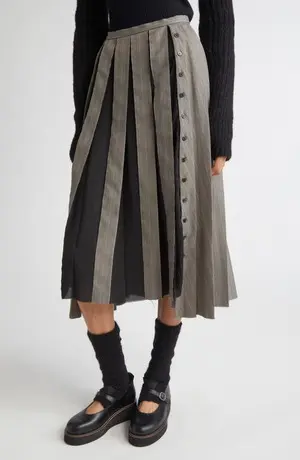 MERUERT TOLEGEN Pinstripe Pleated Midi Skirt