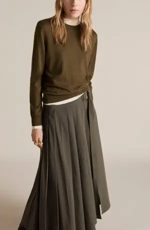 Mango Pleated Maxi Skirt With Attached Belt