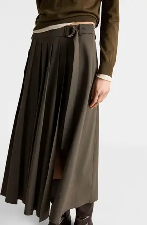 Mango Pleated Maxi Skirt With Attached Belt