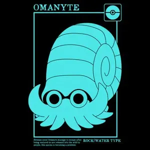 POKEMON Omanyte Rock Water Type Card Graphic T-shirt