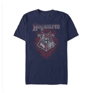 HARRY POTTER Vintage Artistic Crest Graphic T-shirt - Navy Blue