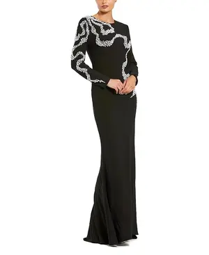 Mac Duggal Beaded Swirl Applique Gown