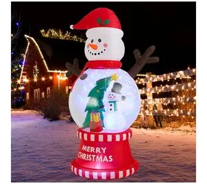 GLITZHOME 8ft Lighted Inflatable Snowman Globe Cene Decor - One-color